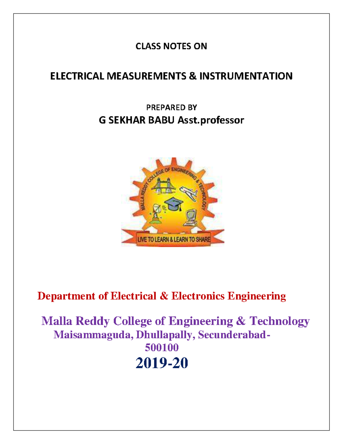 EMI Digital Notes - CLASS NOTES ON ELECTRICAL MEASUREMENTS ...