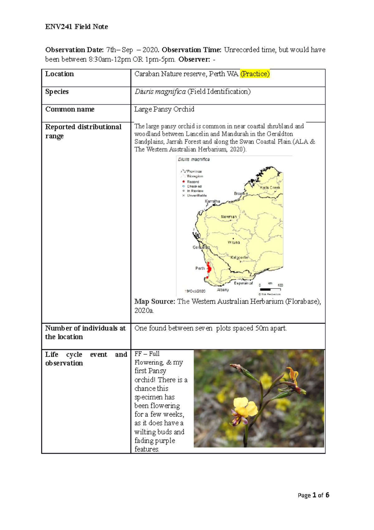 Practical: Field Note - Observation Date: 7th– Sep – 2020 ...