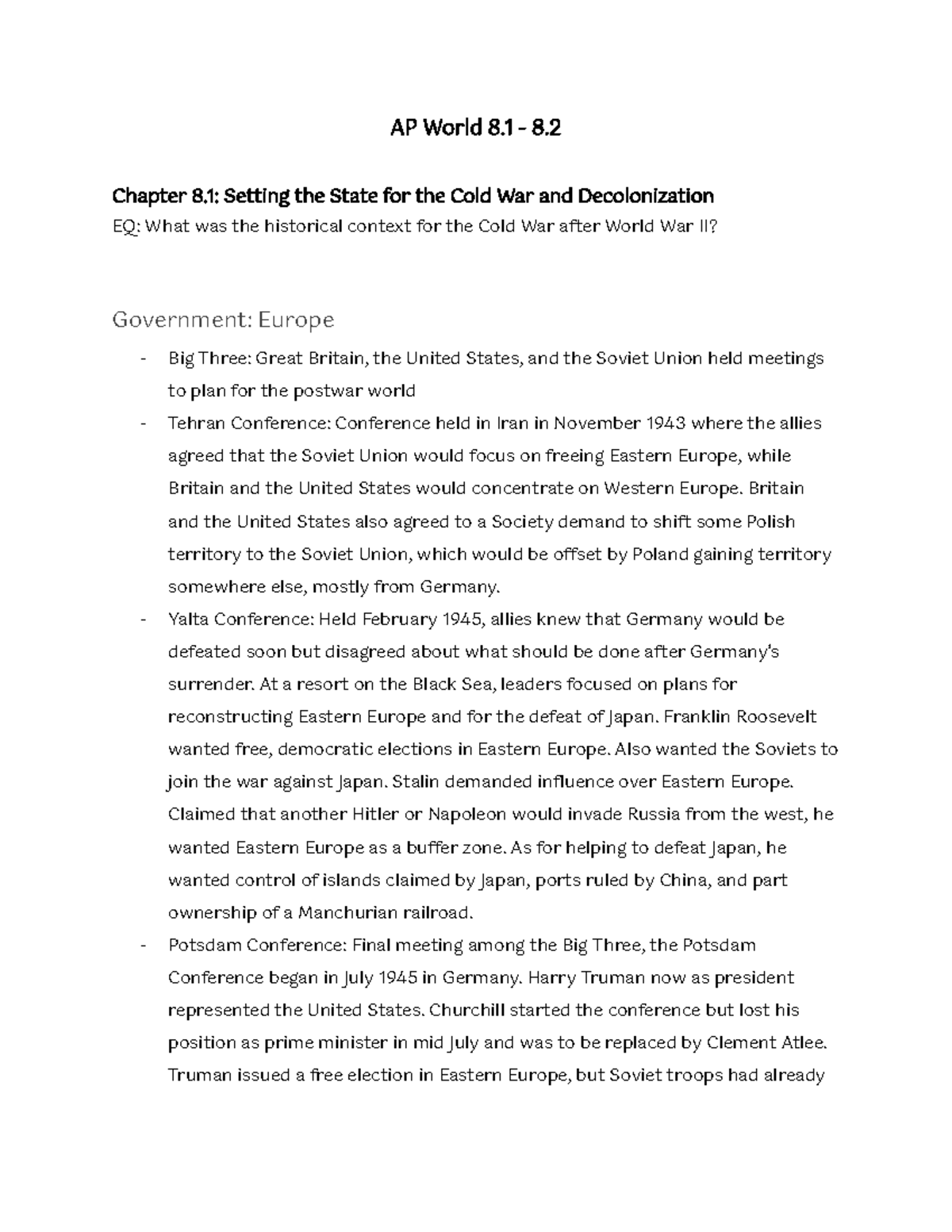AP World History 8.1-8.2 Notes - AP World 8. 1 - 8. 2 Chapter 8. 1 ...