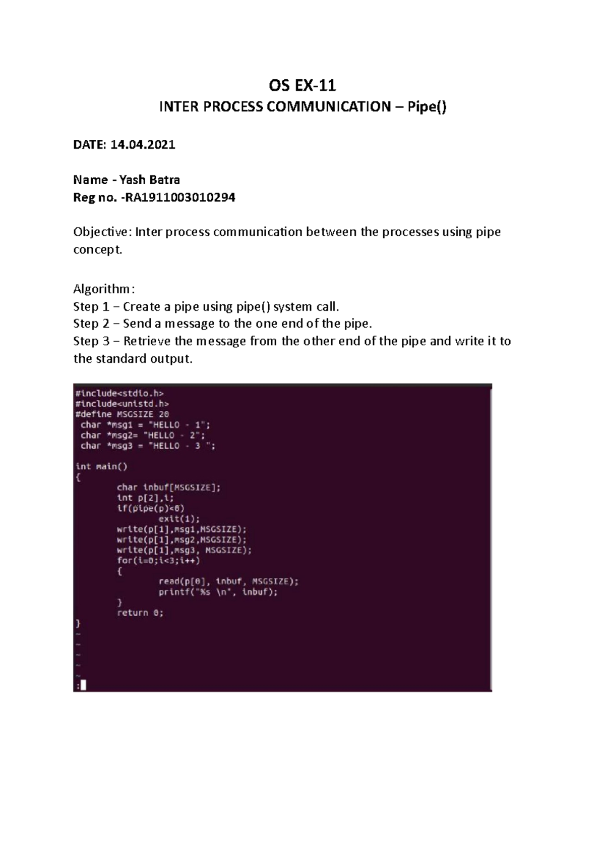 OS EX11 299 - It includes the assignment of 'INTER PROCESS ...