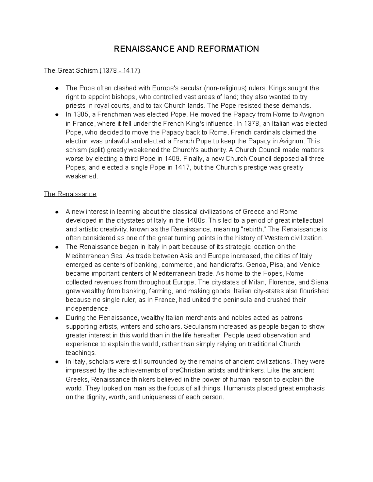 World History Notes Part 16 - RENAISSANCE AND REFORMATION The Great ...