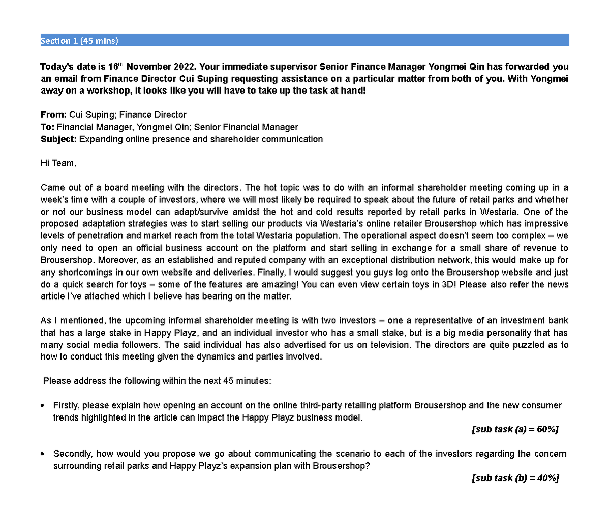 Mock 4 Questions MCS - Section 1 (45 mins) Today’s date is 16th ...