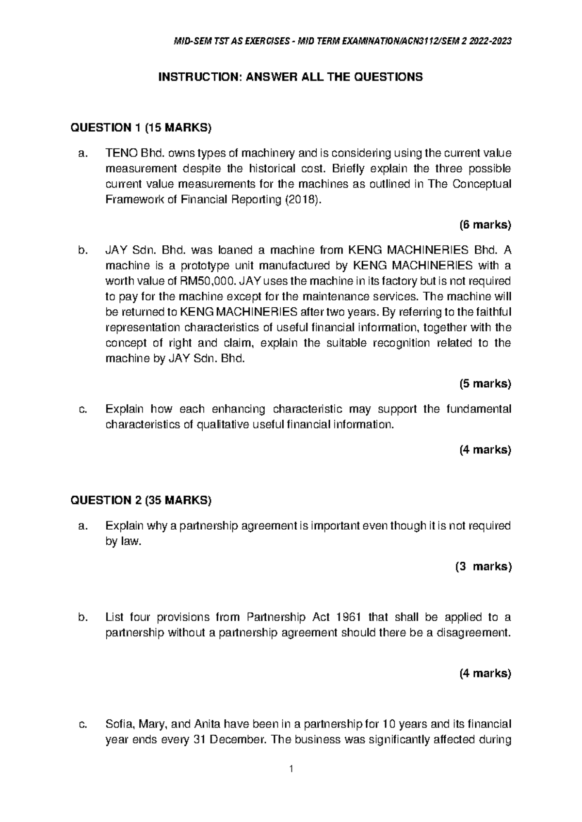 ACN3112 - Mid-Sem Test as Exercises - INSTRUCTION: ANSWER ALL THE ...