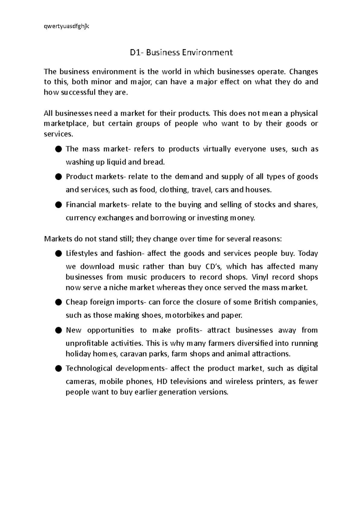 D1 business environment change - qwertyuasdfghjk D1- Business ...