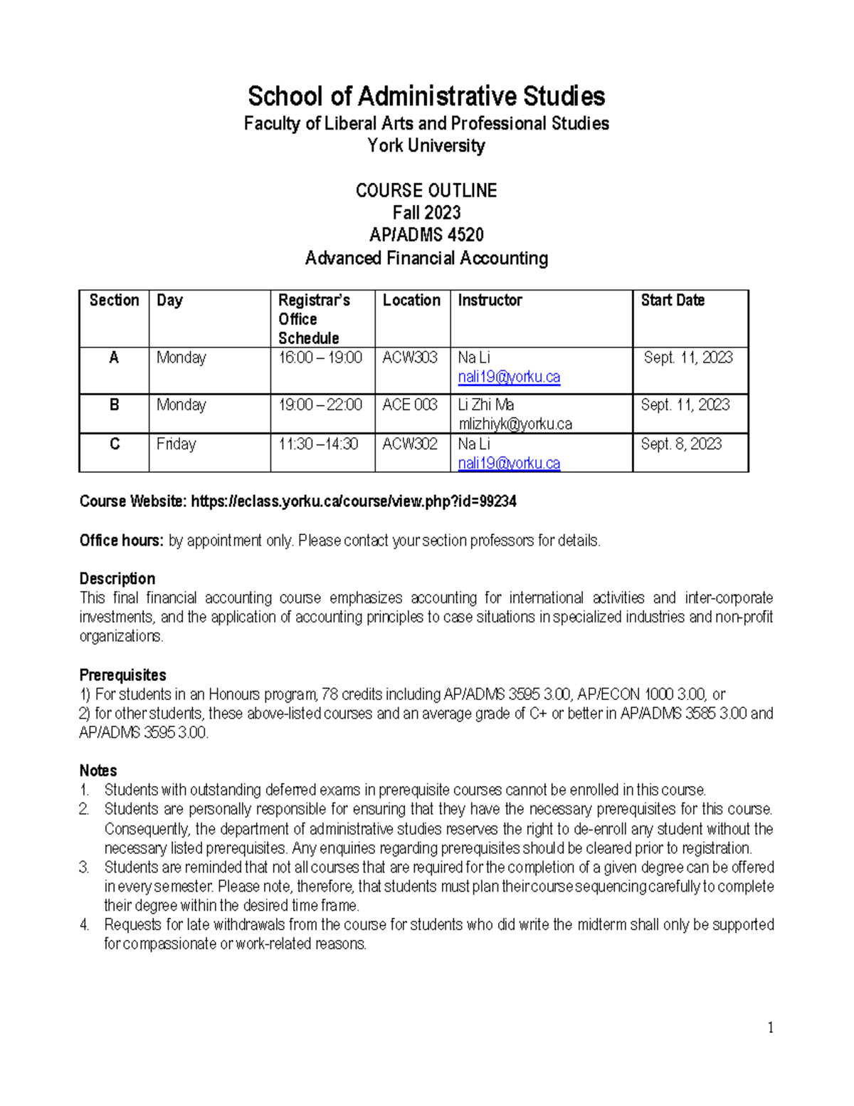 ADMS 4520 - Fall 2023 Course Outline (updated) - School of ...