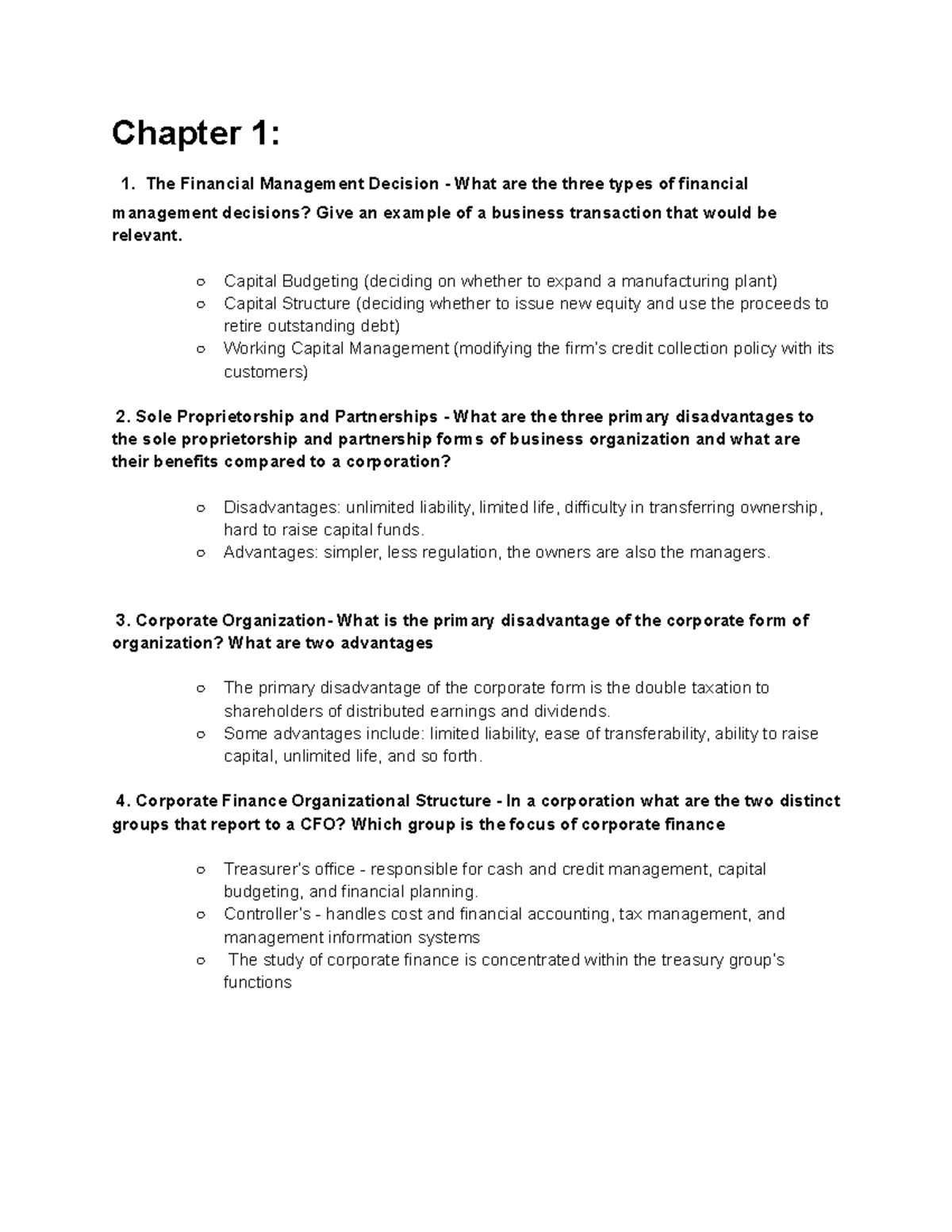 Finance Homework Questions - Chapter 1: The Financial Management ...