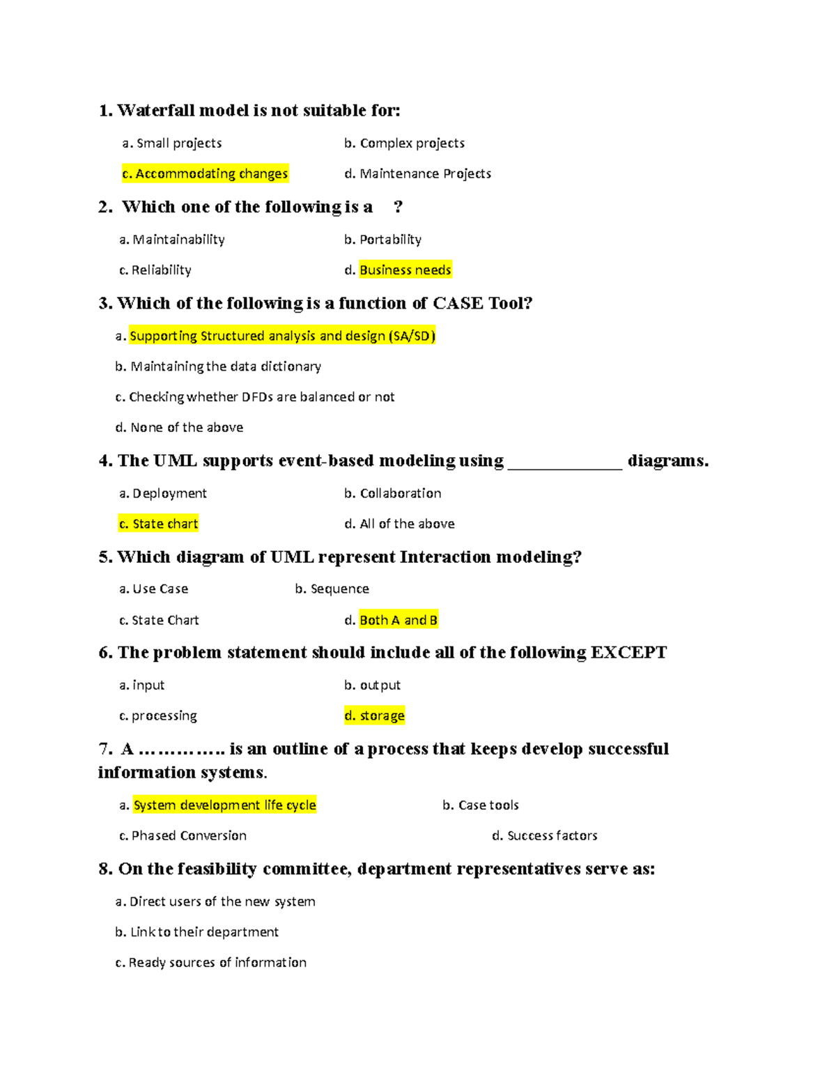 Test Bank Final - System Analysis - 1. Waterfall model is not suitable ...