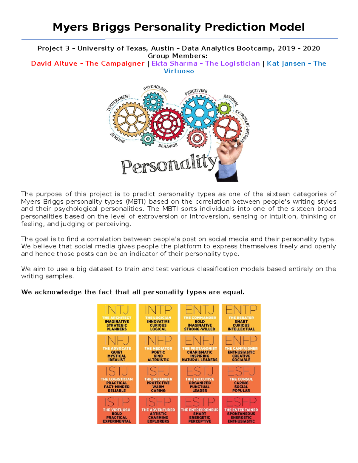 Project 3 Proposal-Myers Briggs Personality Prediction - Myers Briggs ...