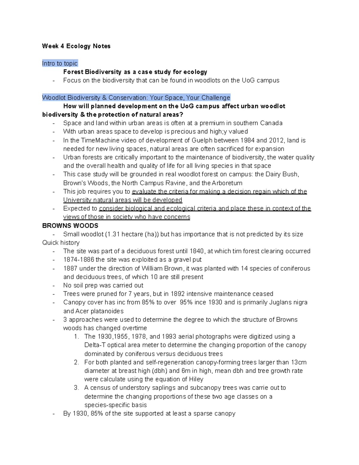 Ecology Notes.1 - Week 4 Ecology Notes Intro to topic Forest ...