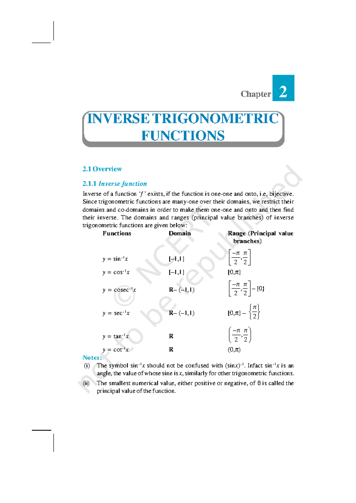 Inverse trig function questions - Chapter 2 INVERSE TRIGONOMETRIC FUNCTIONS 2 Overview 2.1 ...