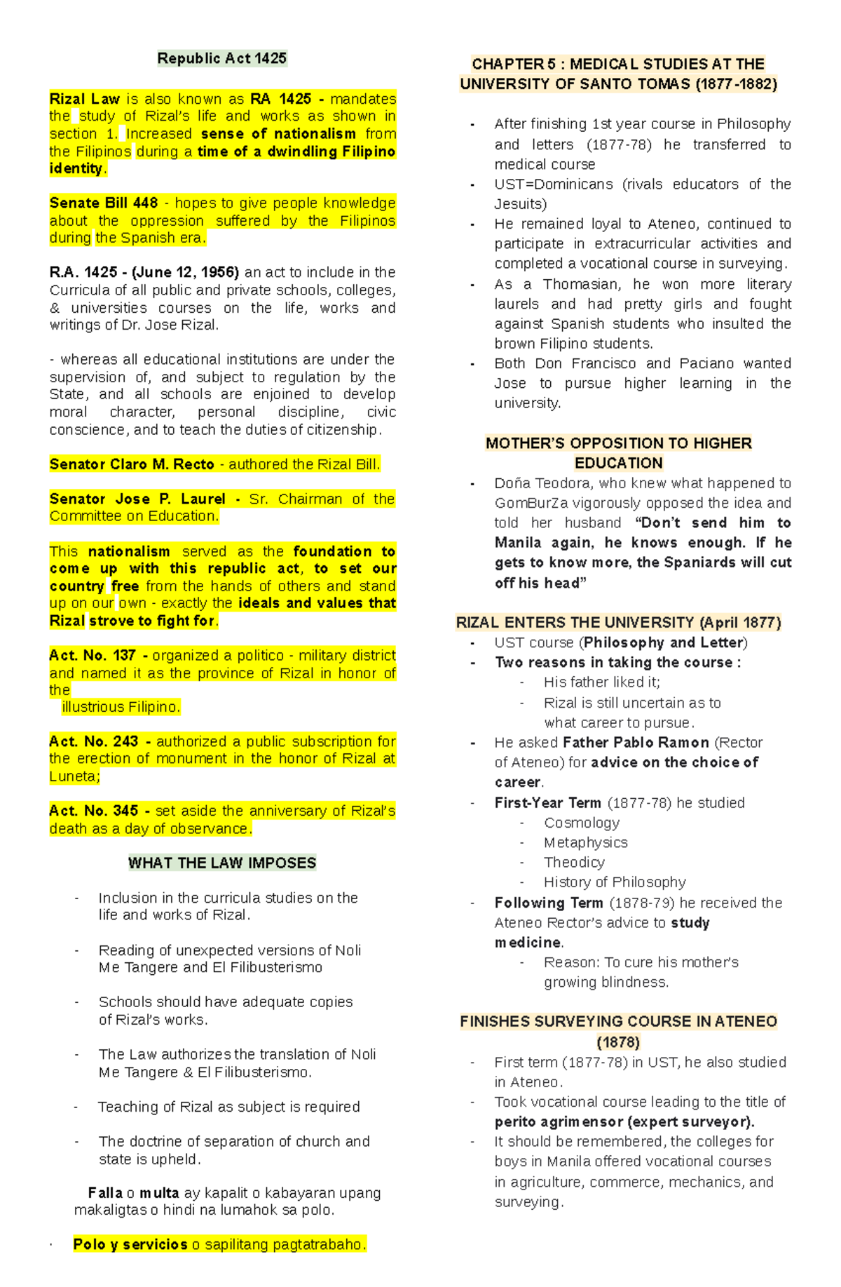 RLW-Reviewer - Life And Works Of Rizal RLW-Reviewer - Republic Act 1425 ...