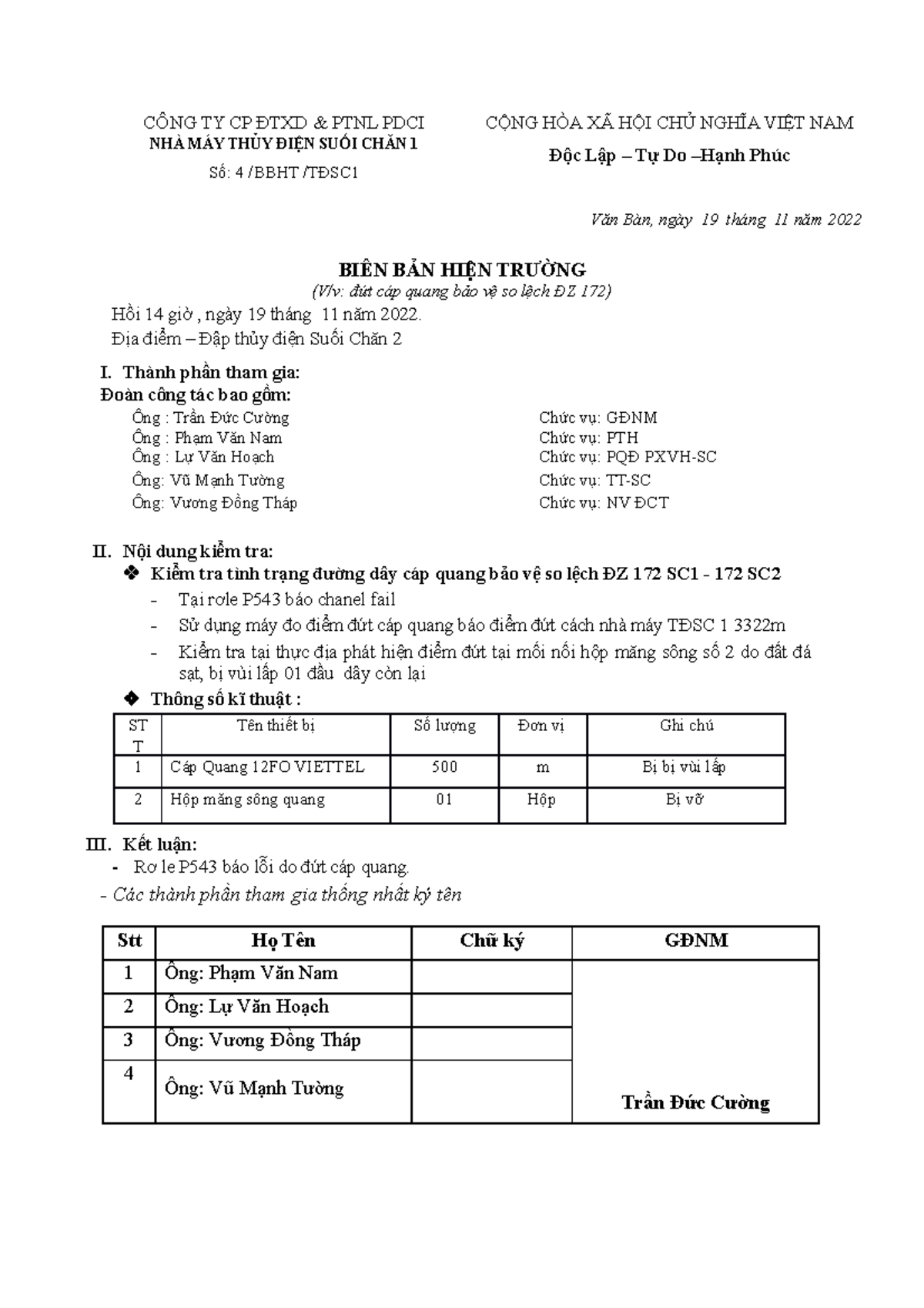 BB cap quang 19112022 - trety - CÔNG TY CP ĐTXD & PTNL PDCI NHÀ MÁY ...