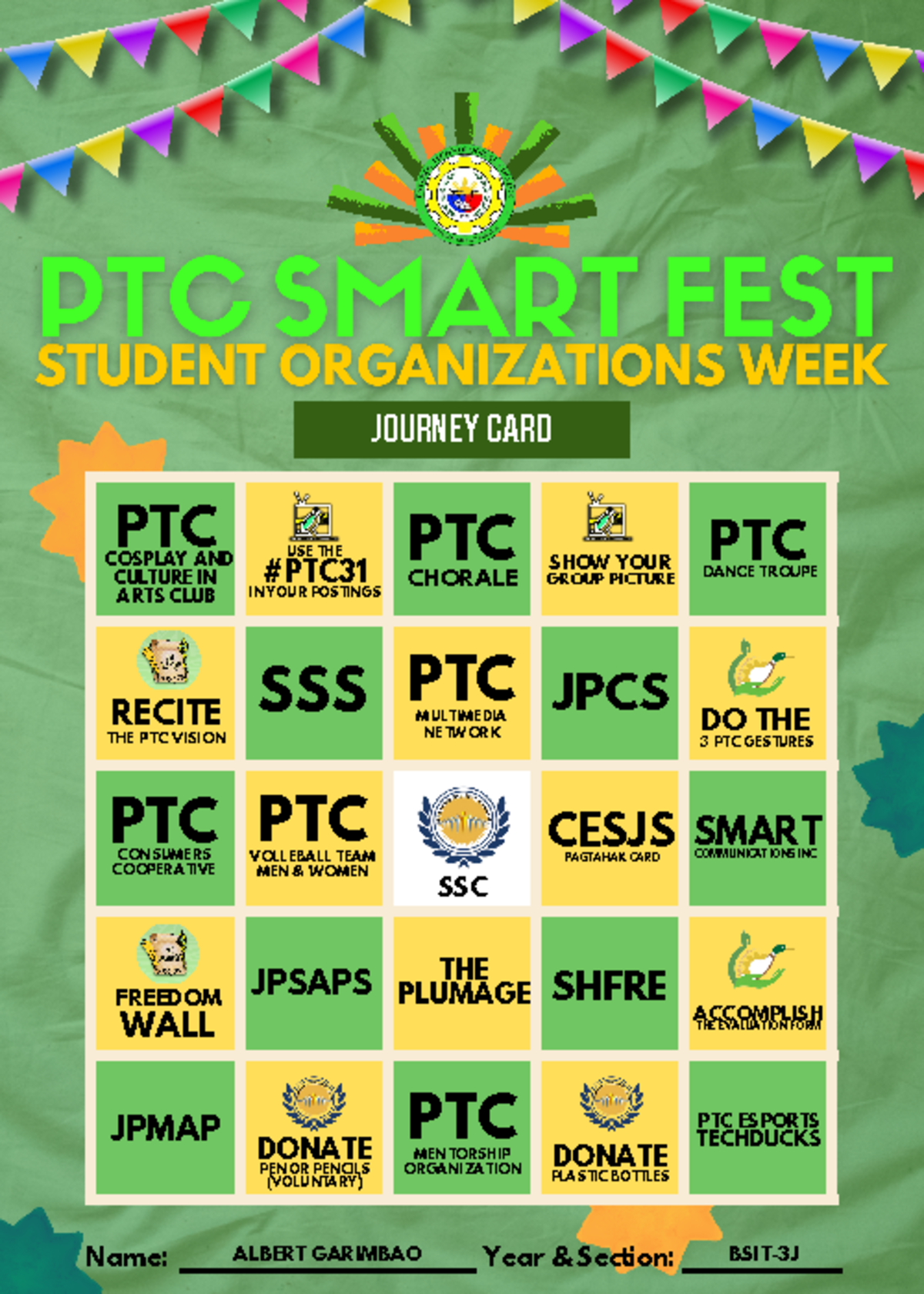 PTC Bingo CARD - hehe - GROUP PICTURESHOW YOUR journey card SSS PTC ...