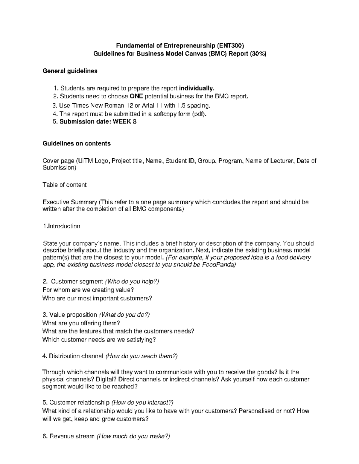 BMC Report Guidelines - students can use for practice. document consist ...