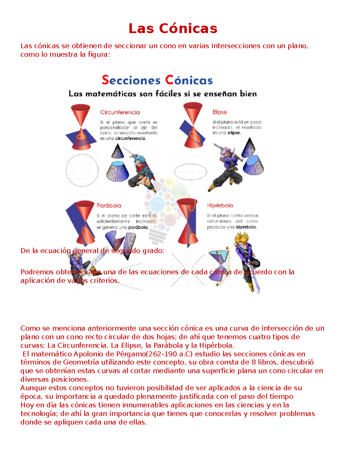 Las Cónicas - Las Cónicas Las cónicas se obtienen de seccionar un cono ...