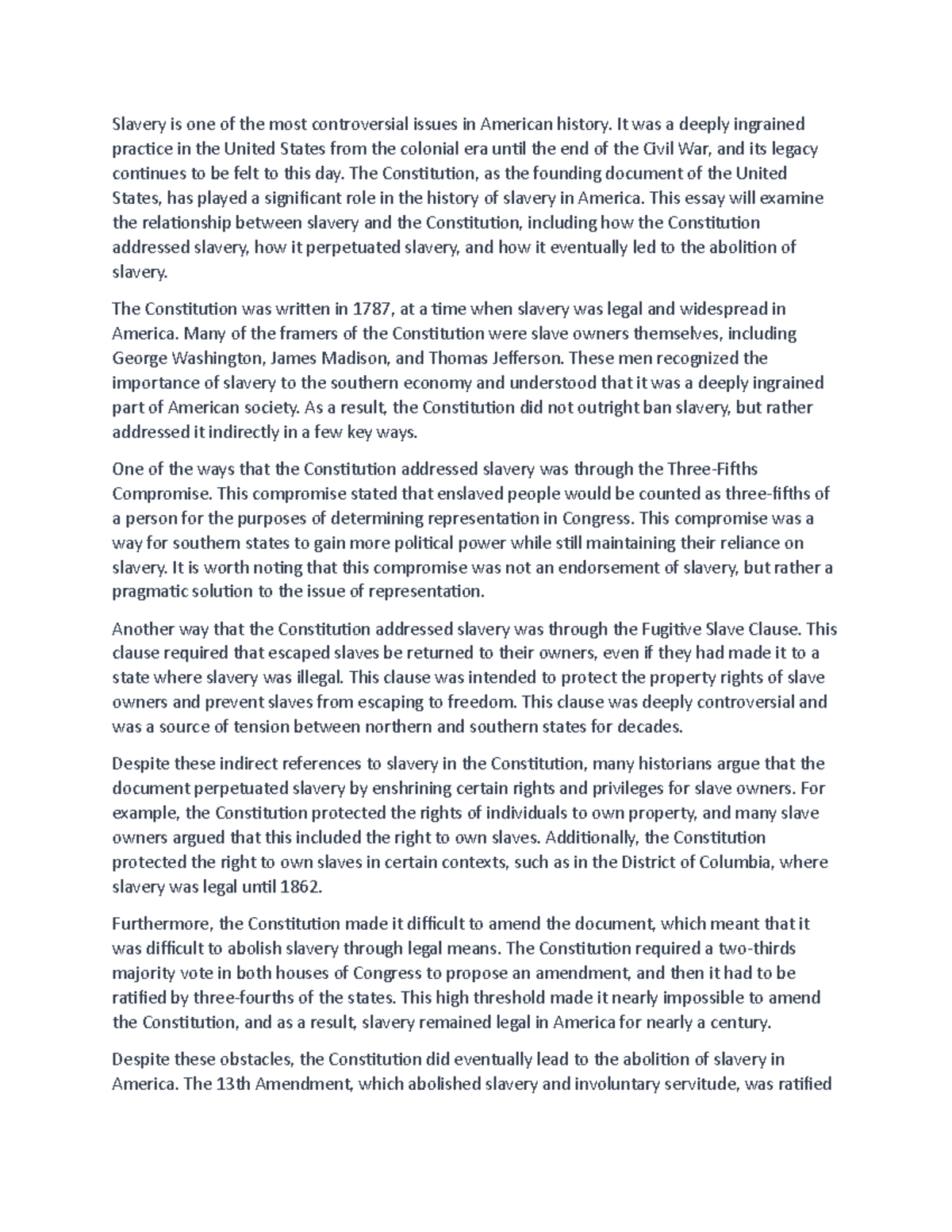 Slavery and the Constitution - Slavery is one of the most controversial ...