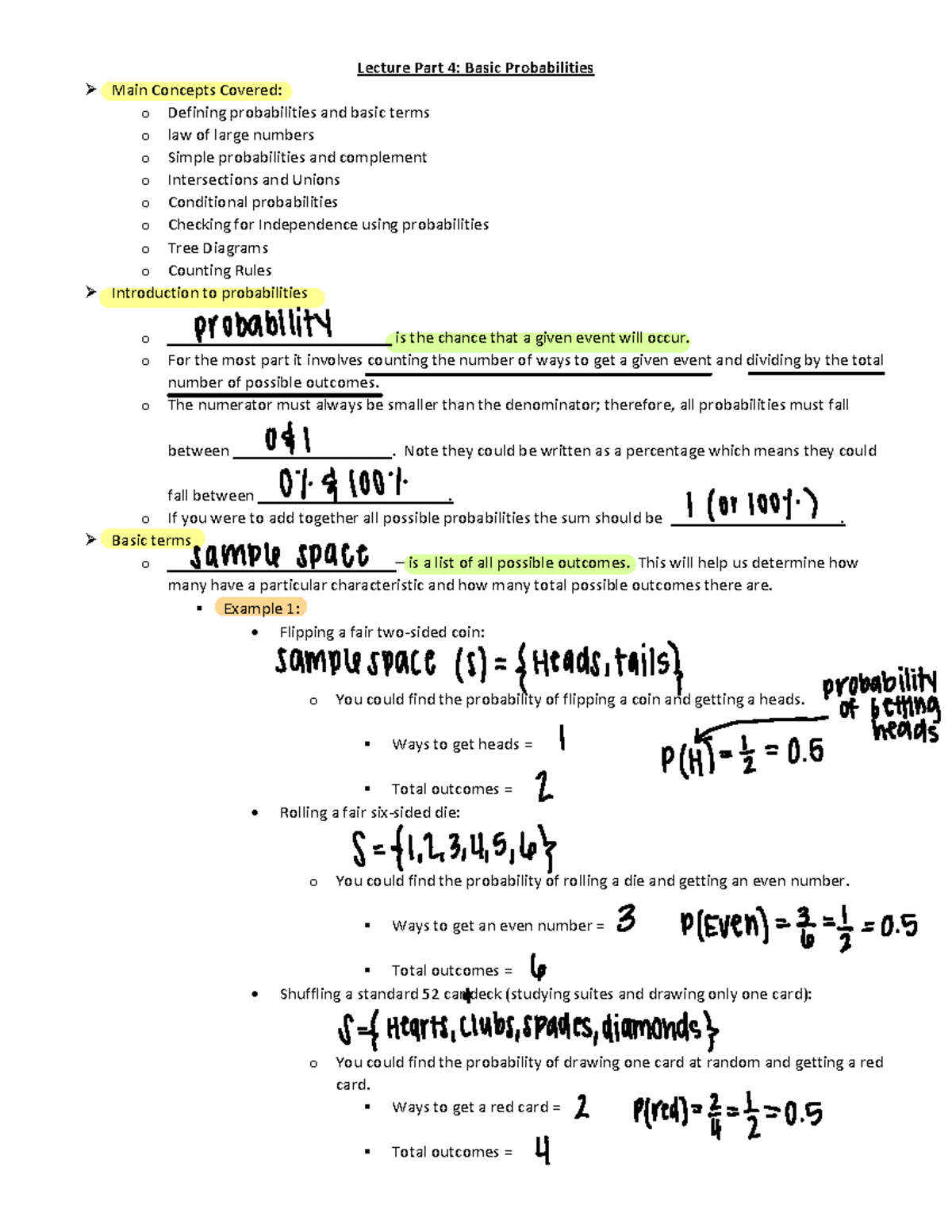Lecture Part 4 - Basic Probabilities - o For the most part it involves ...