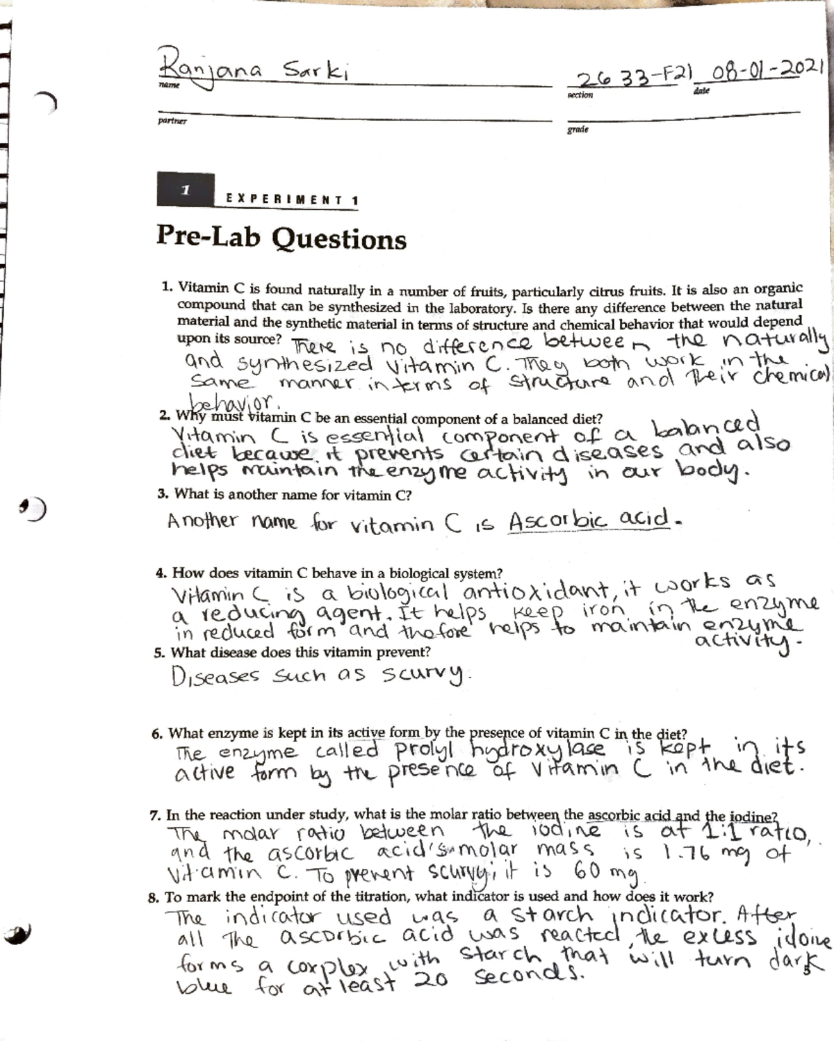 CHEM 231- LAB 1 PRE-LAB Questions - CHM 120 - Studocu