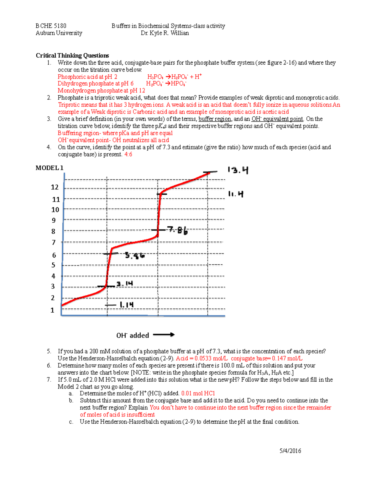Buffers in biochem systems - BCHE 5180 Buffers in Biochemical Systems ...