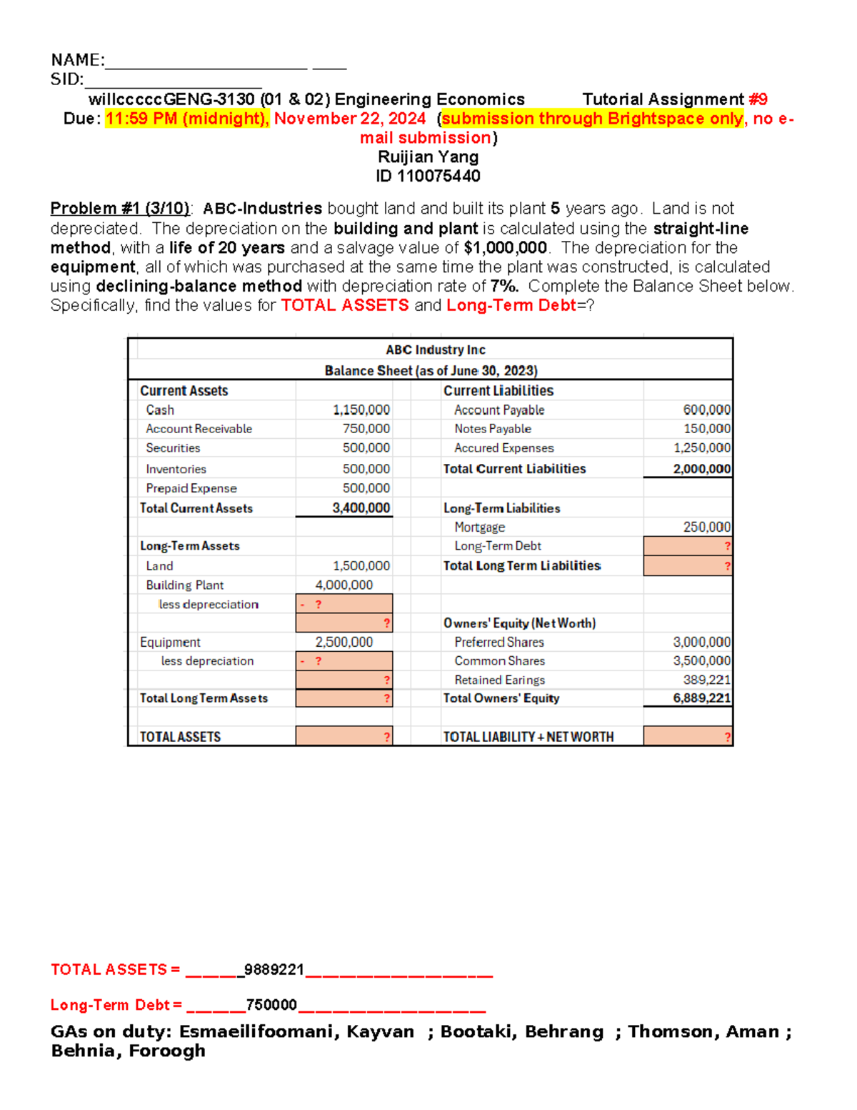 Tutorial 9 Nov22 problems - SID:_____________________ willcccccGENG ...