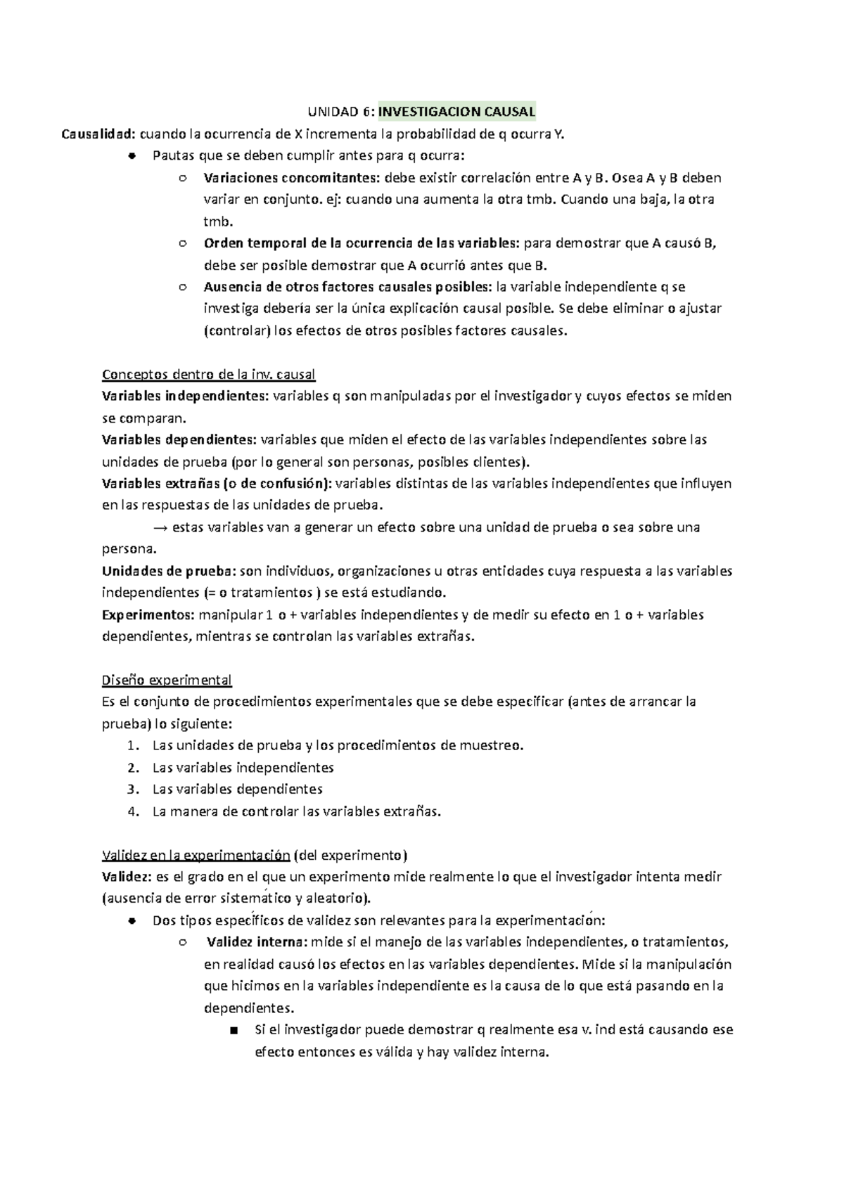 Unidad 6 y 7. IM2 - UNIDAD 6: INVESTIGACION CAUSAL Causalidad: cuando la ocurrencia de X ...