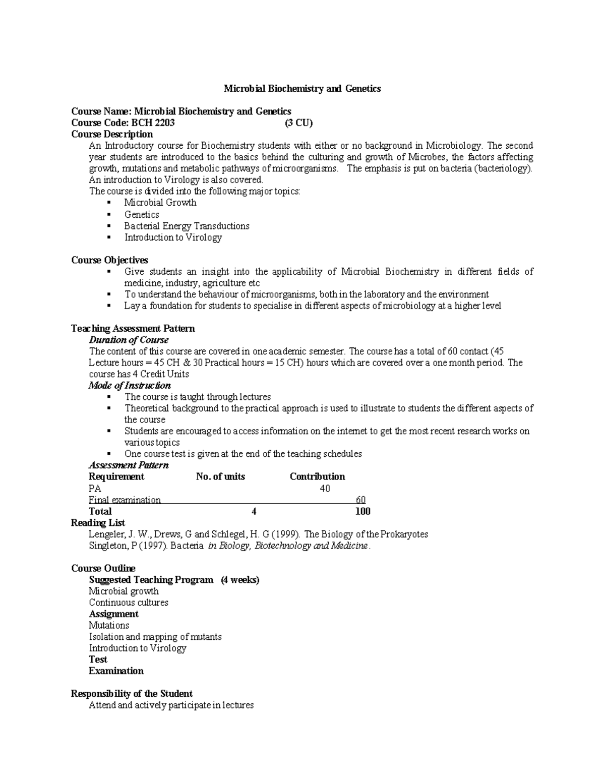 Microbial Biochemistry and Genetics - The second year students are ...