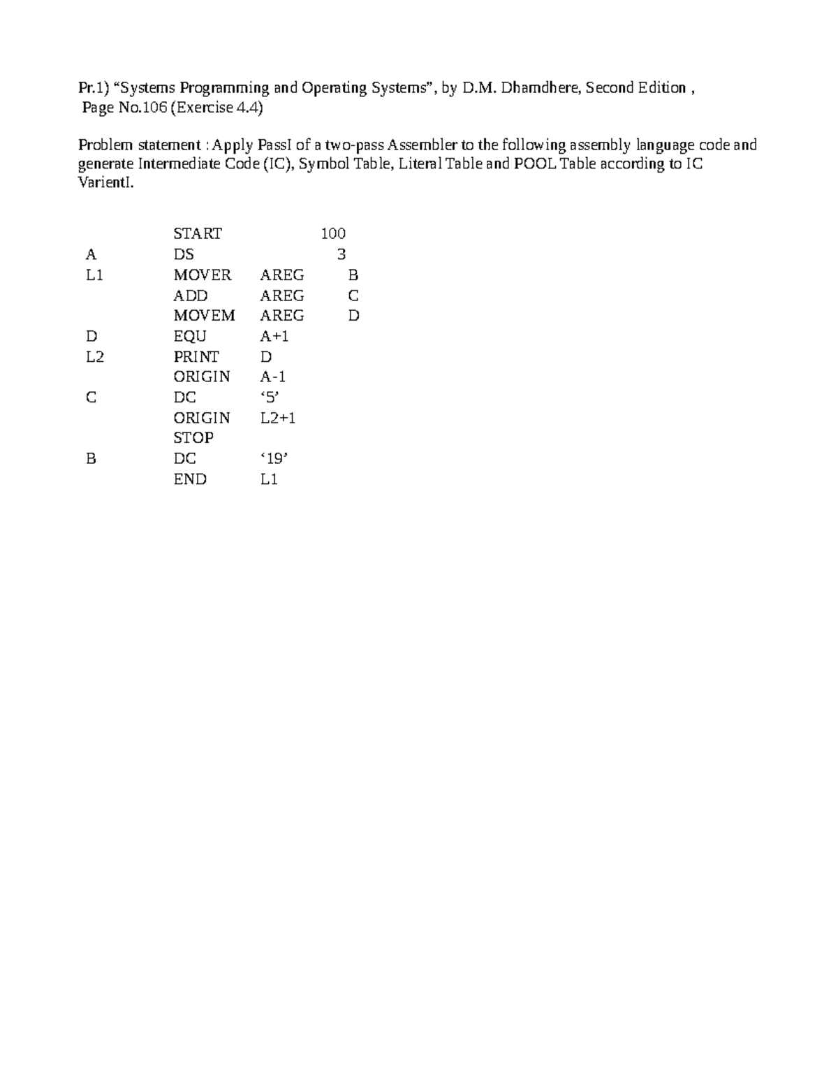 Assembler Example 2 - TE Computer - Pr) “Systems Programming and ...