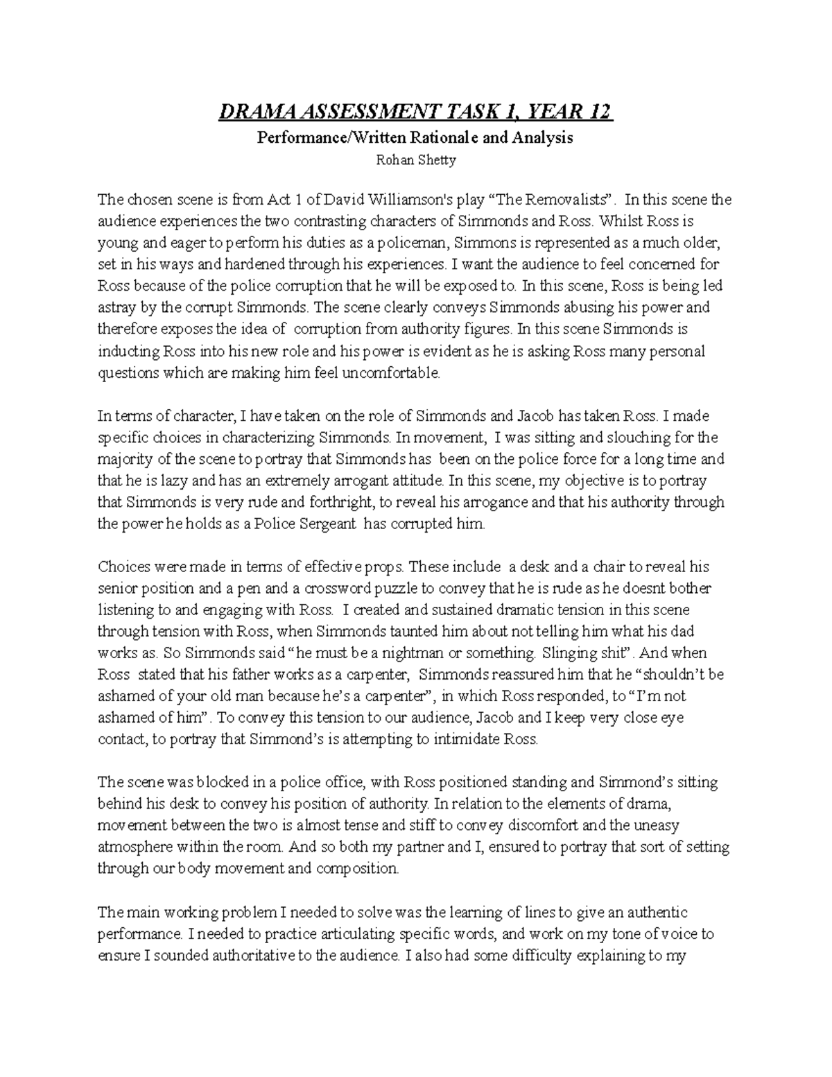 Drama Assessment TASK 1, YEAR 12 - DRAMA ASSESSMENT TASK 1, YEAR 12 ...