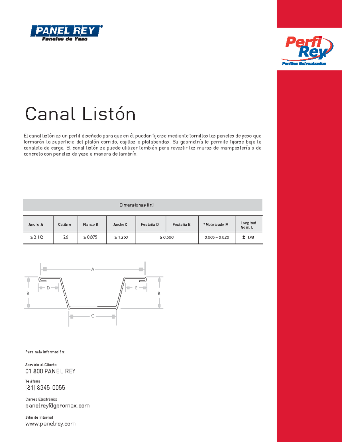 Canal Liston 2 - ficha tecnica - El canal listón es un perfil diseñado ...