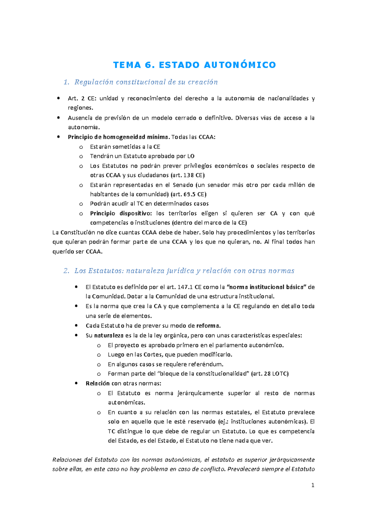 6. ESTADO AUTONÓMICO - TEMA 6. ESTADO AUTONÓMICO 1. Regulación ...