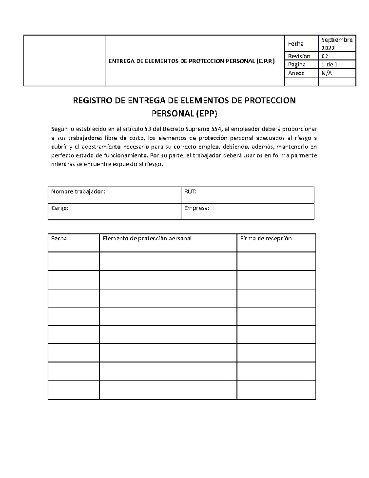 Registro DE Entrega DE Elementos DE Proteccion Personal - ENTREGA DE ELEMENTOS DE PROTECCION ...