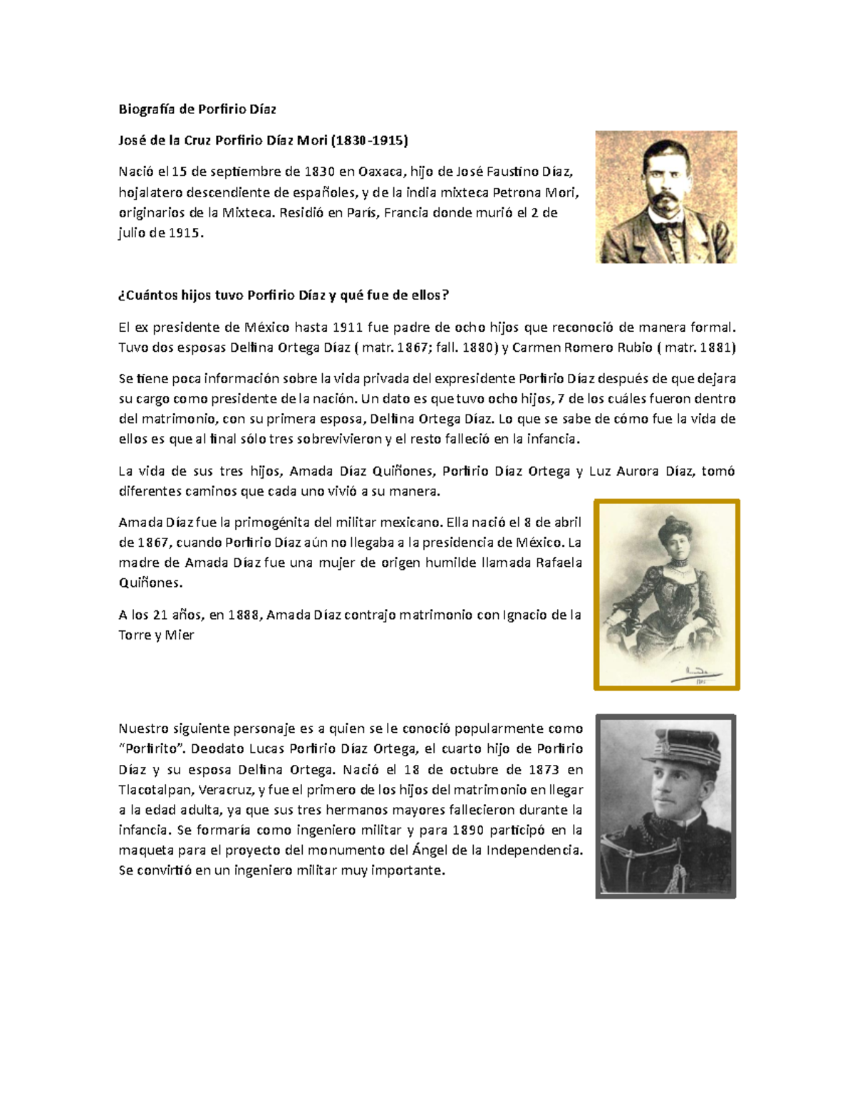 Biografía de Porfirio Díaz - Biografía de Porfirio Díaz José de la Cruz ...