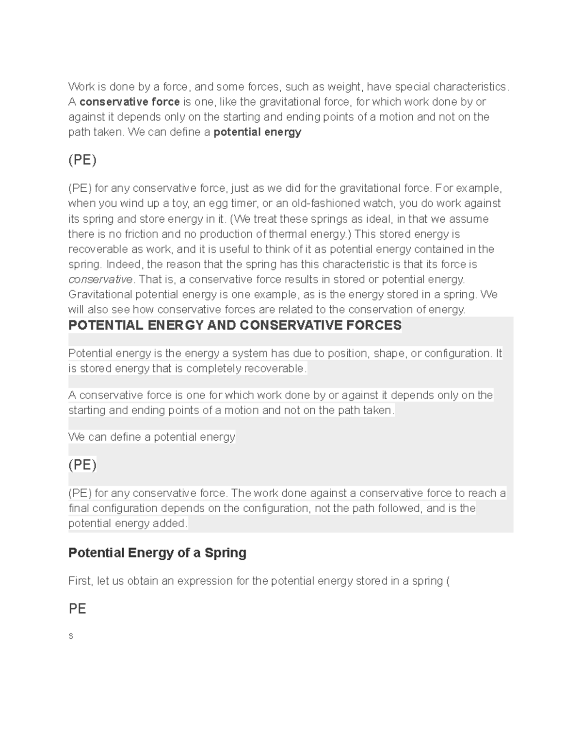 Lesson Note On Conservational Forces And PE Work Is Done By A Force