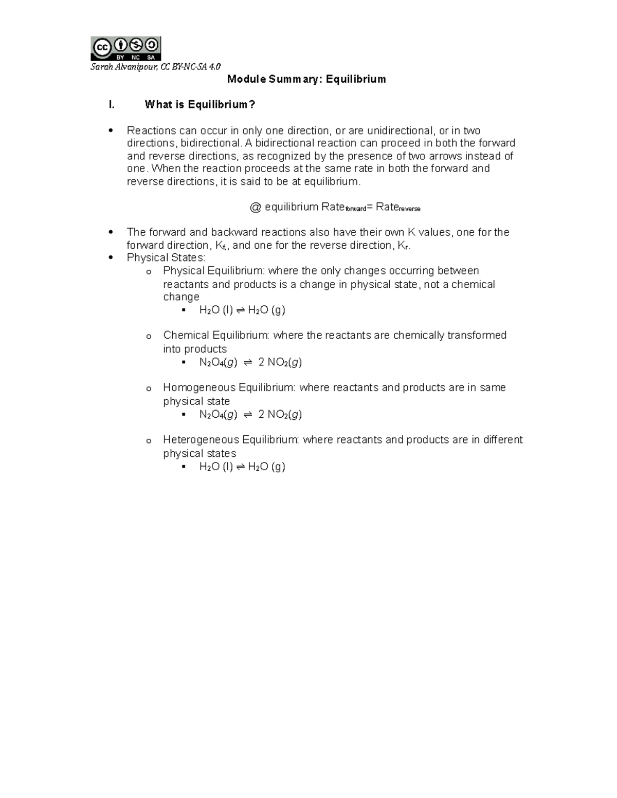 fundamental equilibrium concepts - Module Summary: Equilibrium I. What ...