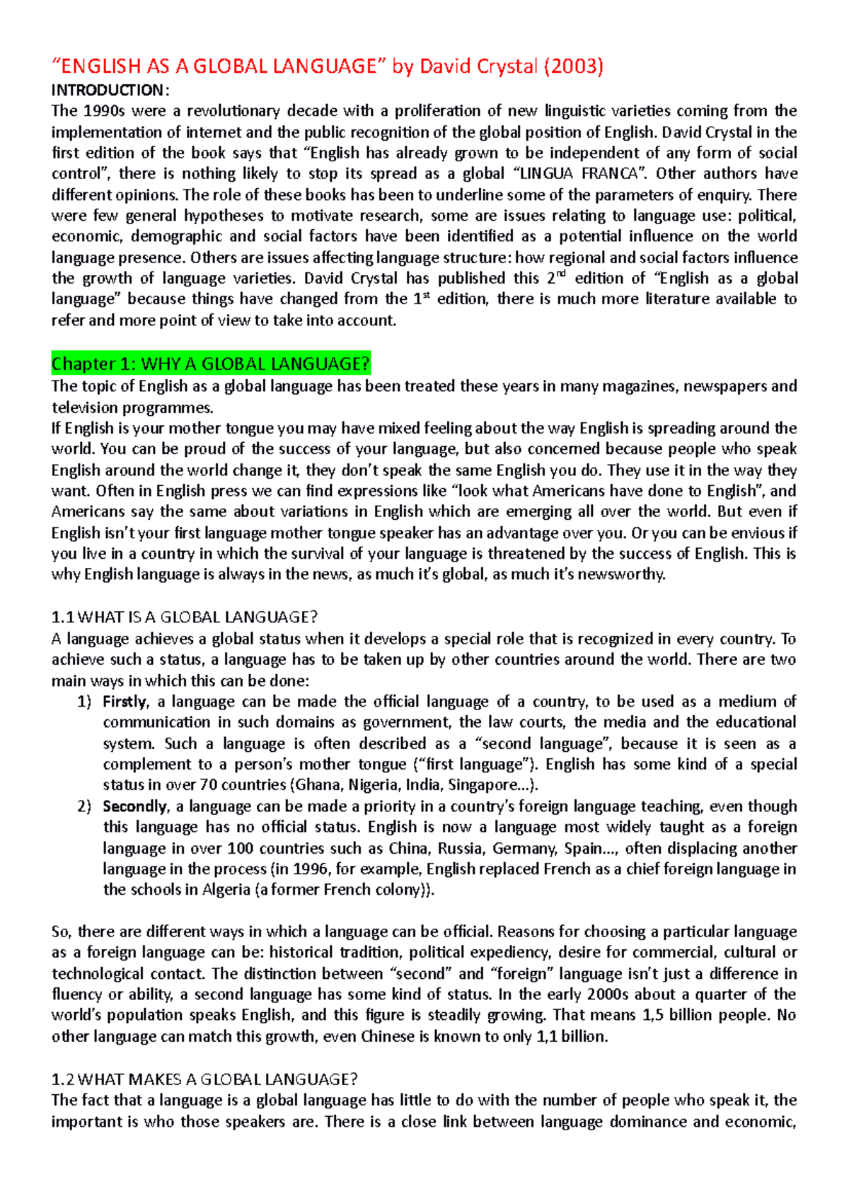 English AS A Global Language - “ENGLISH AS A GLOBAL LANGUAGE” by David Crystal (2003 ...