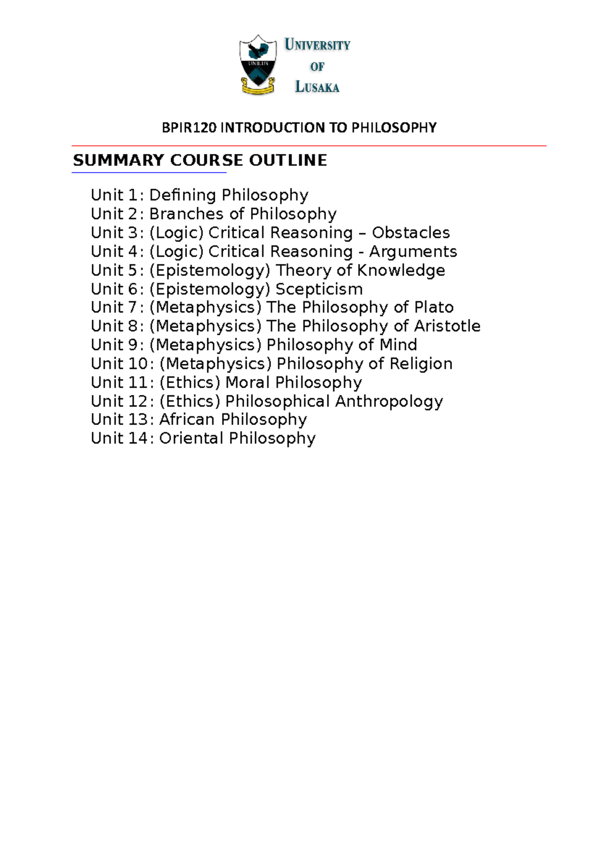 BPIR120 lecture extended notes Unilus - BPIR120 INTRODUCTION TO ...