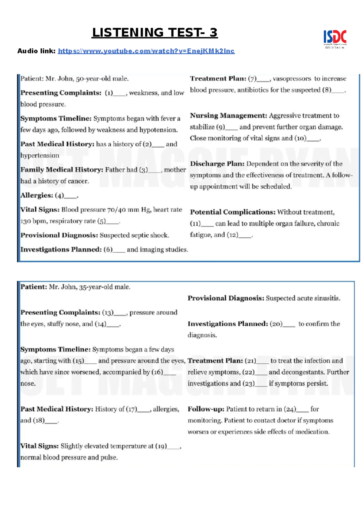 Test 3 Mr John with audio link - Occupational english test - LISTENING ...