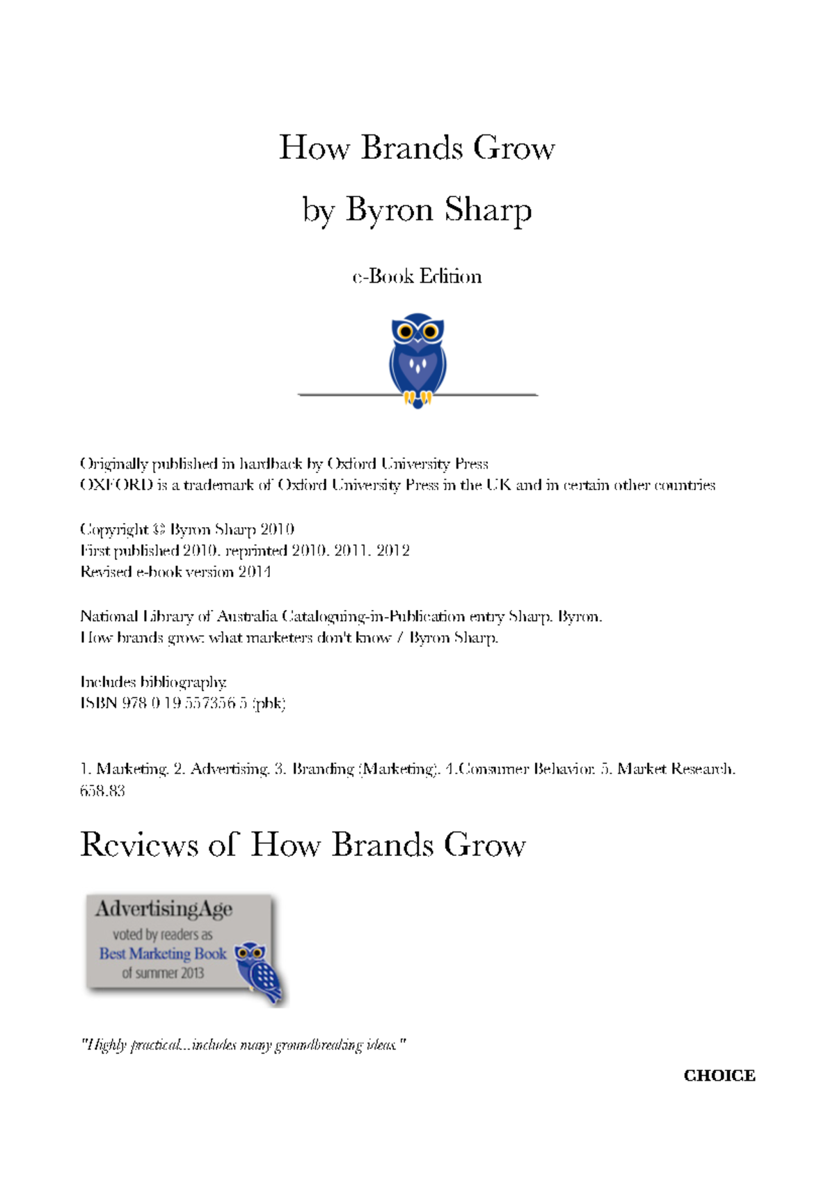 How Brands Grow - chapter 1 - How Brands Grow by Byron Sharp e-Book ...