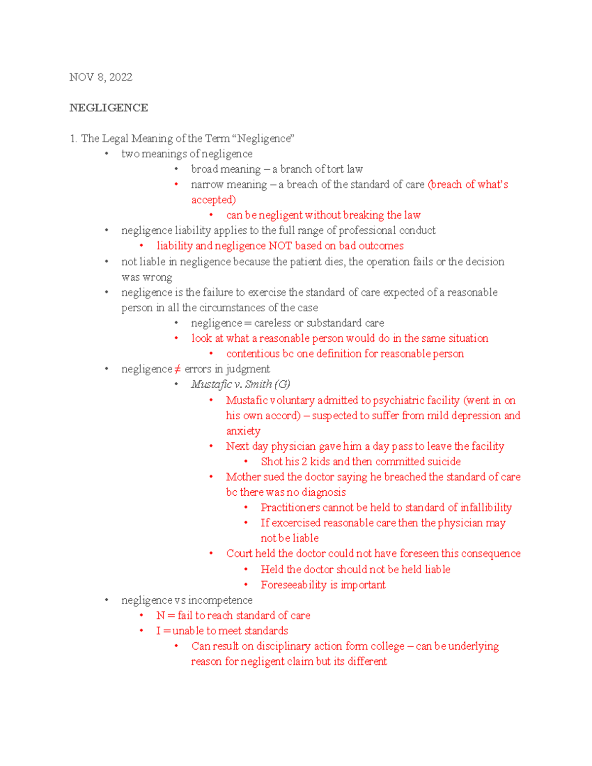 Healthcare Law - notes from negligence unit to social media - NOV 8 ...