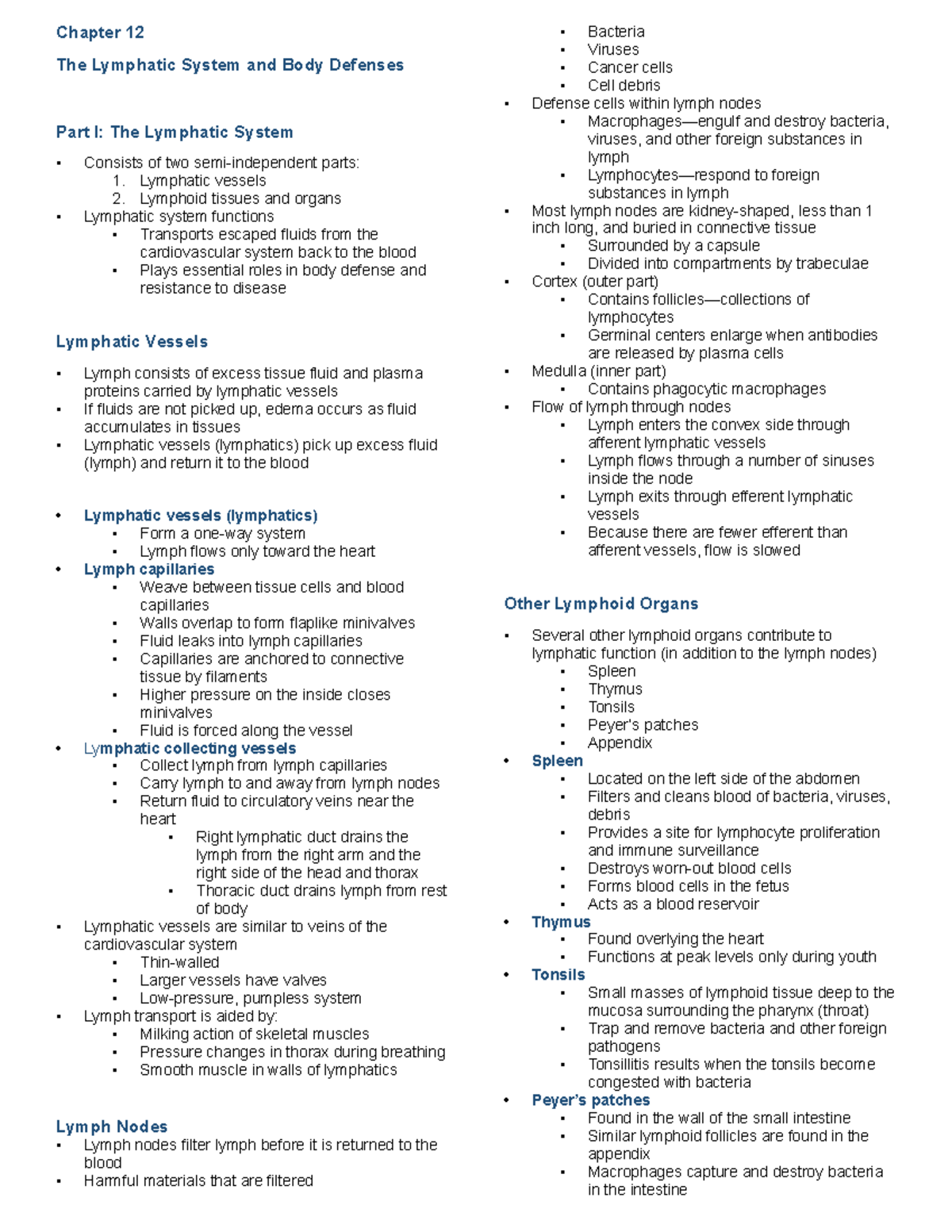 CHAP12 Lymphatic System - Chapter 12 The Lymphatic System and Body ...