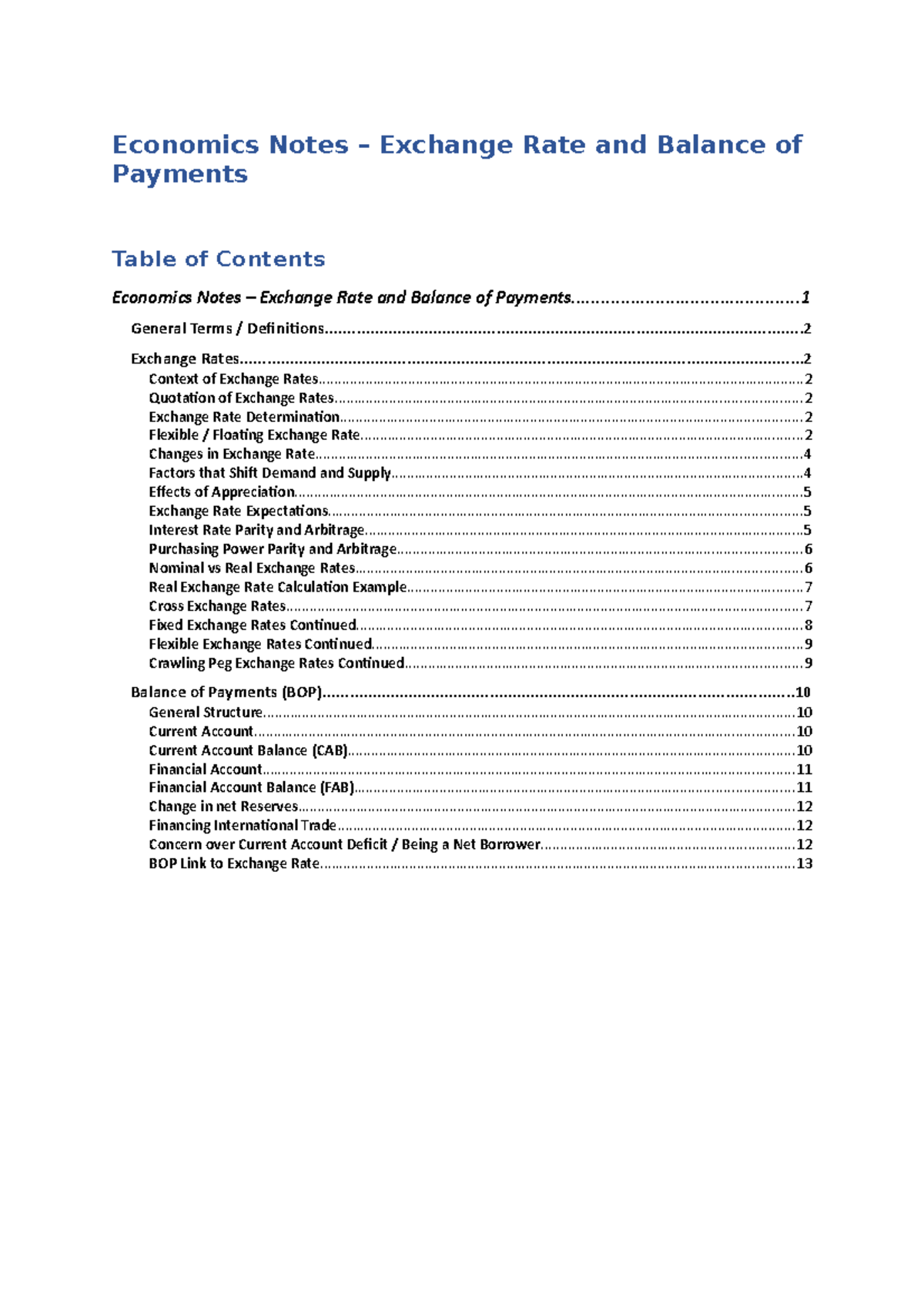 Economics Notes - Exchange Rates and BOP - Economics Notes – Exchange ...
