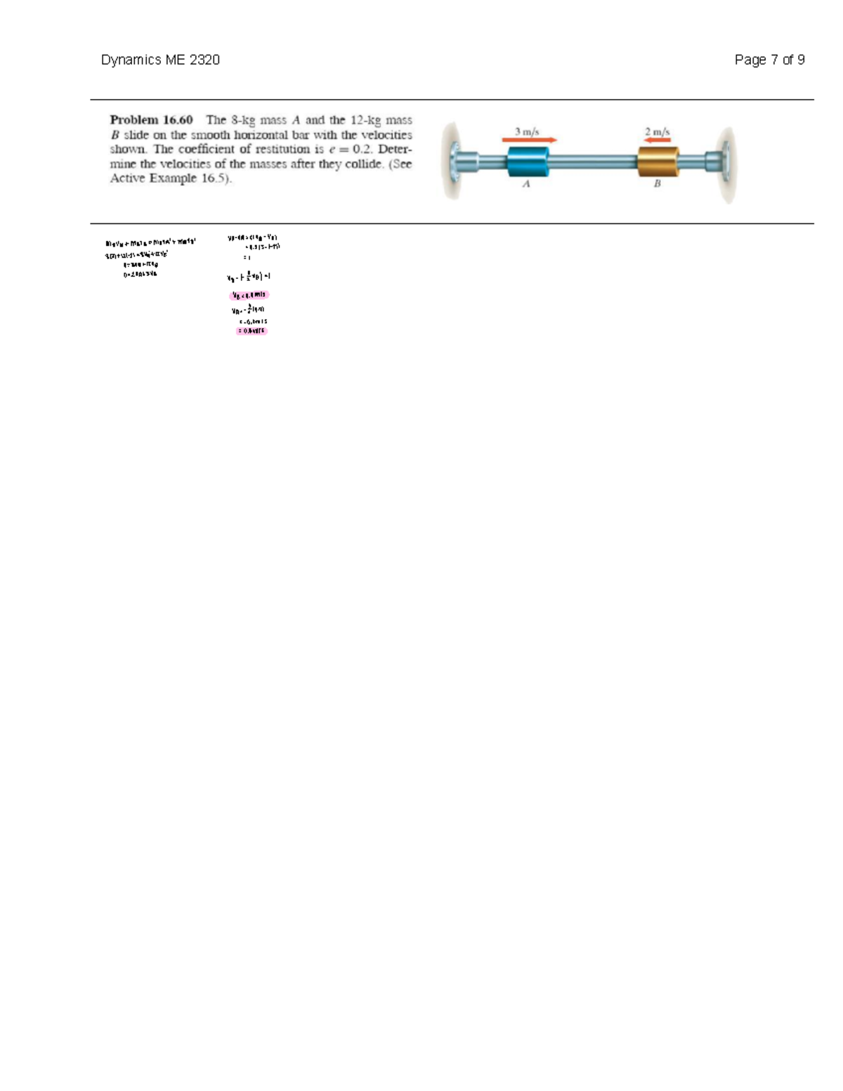 Hw 04 dyn 2 - STAT 2331 - Dynamics ME 2320 Page 7 of 9 MAVA + MBVB ...
