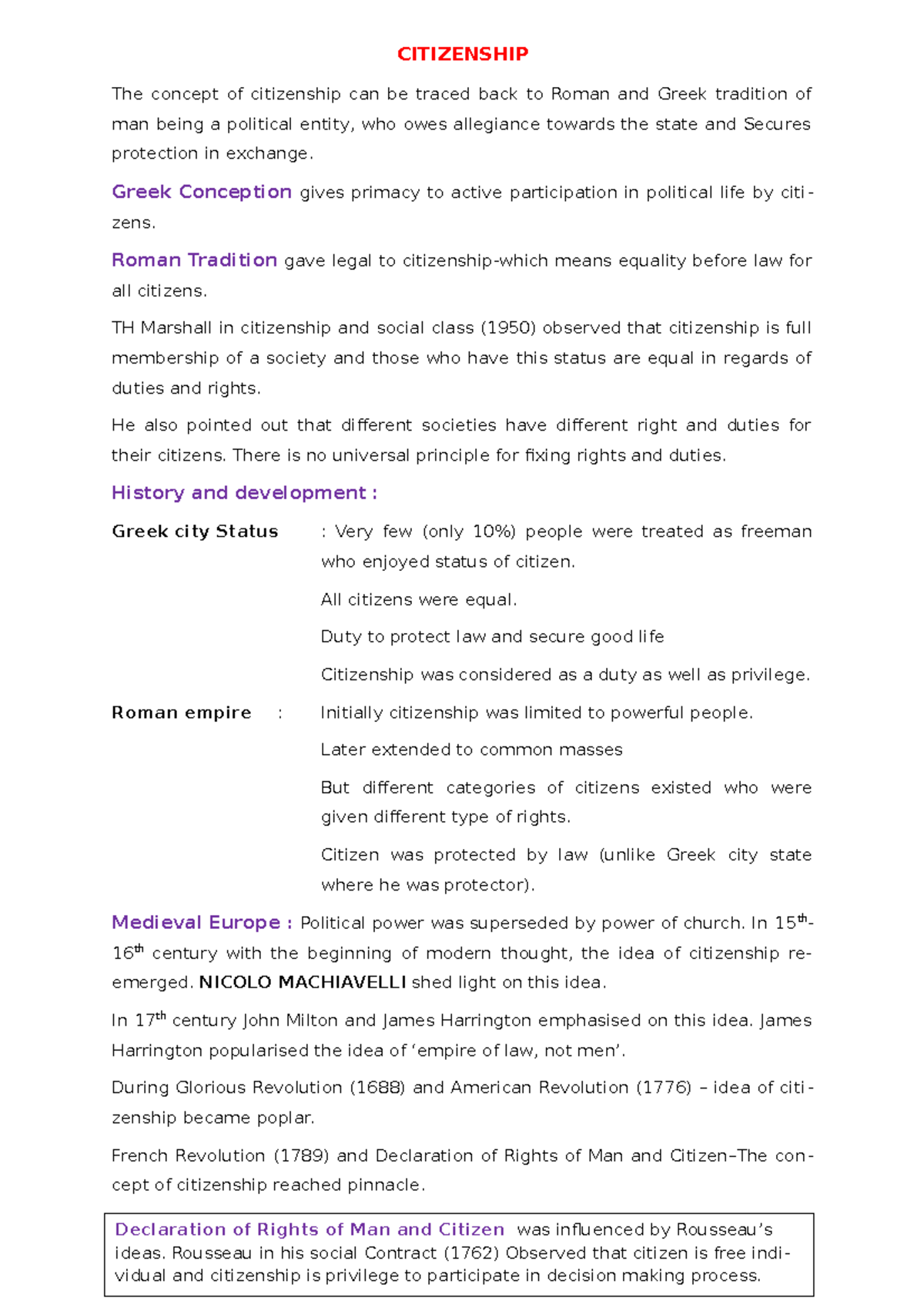Citizenship - Greek Conception gives primacy to active participation in ...