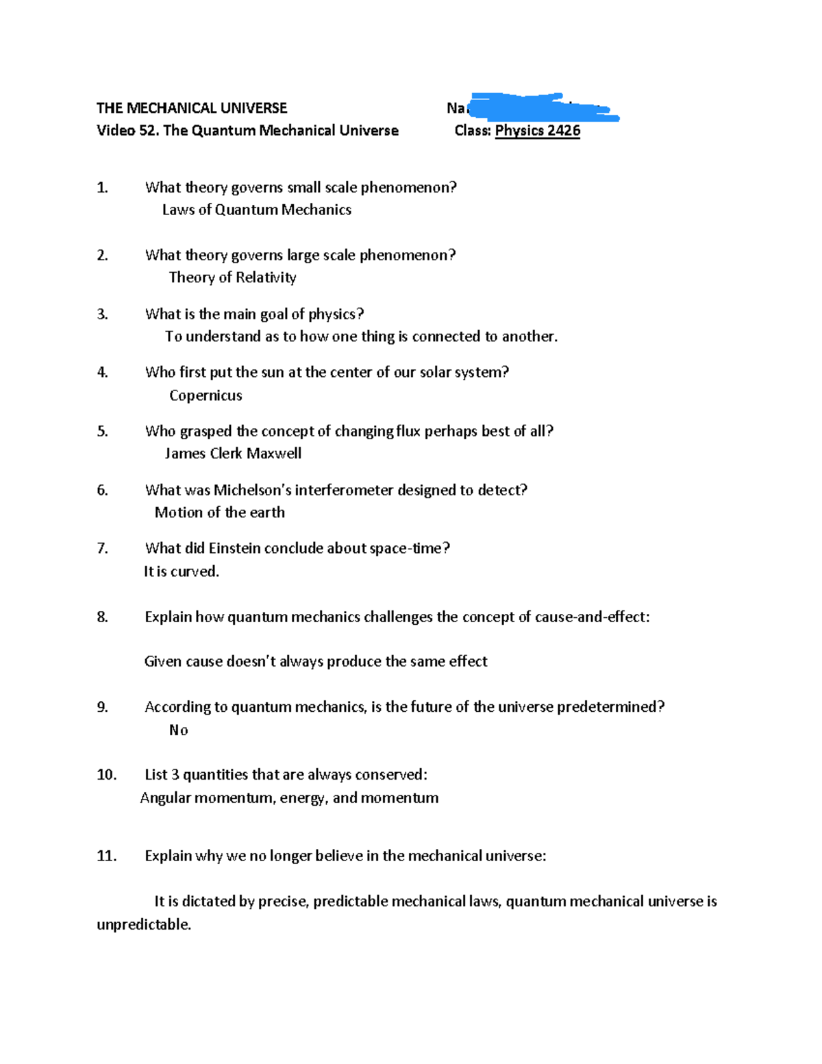 Phys 2426 The Quantum Mechanical Universe - THE MECHANICAL UNIVERSE ...