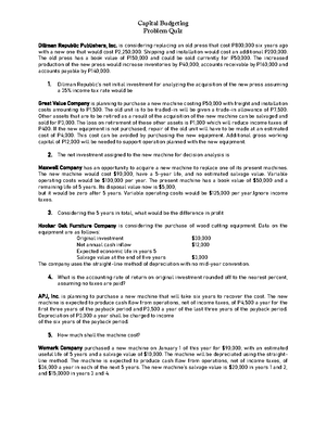 Cap Bud Problem Quiz 2 - Accounting - Studocu