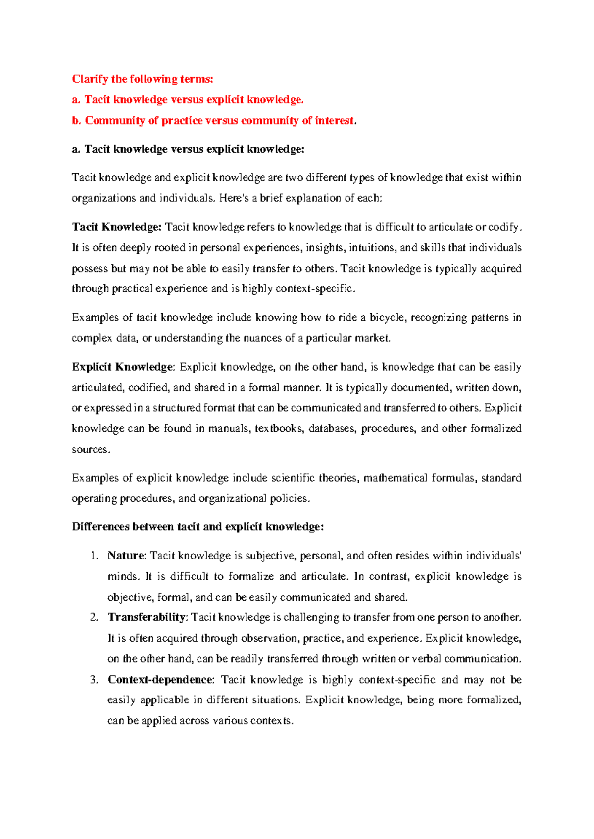 Answer Reviewed question - Clarify the following terms: a. Tacit ...