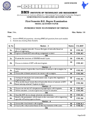 2)IOT (Model Question Paper) - Model Question I with effect from USN ...