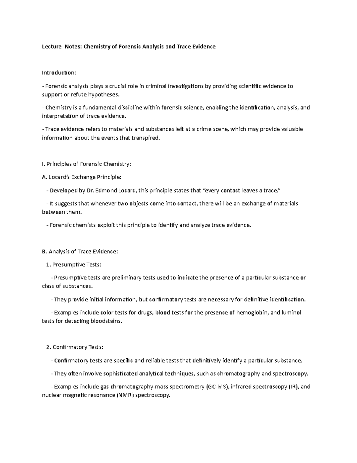 Lecture Notes: Chemistry of Forensic Analysis and Trace Evidence ...
