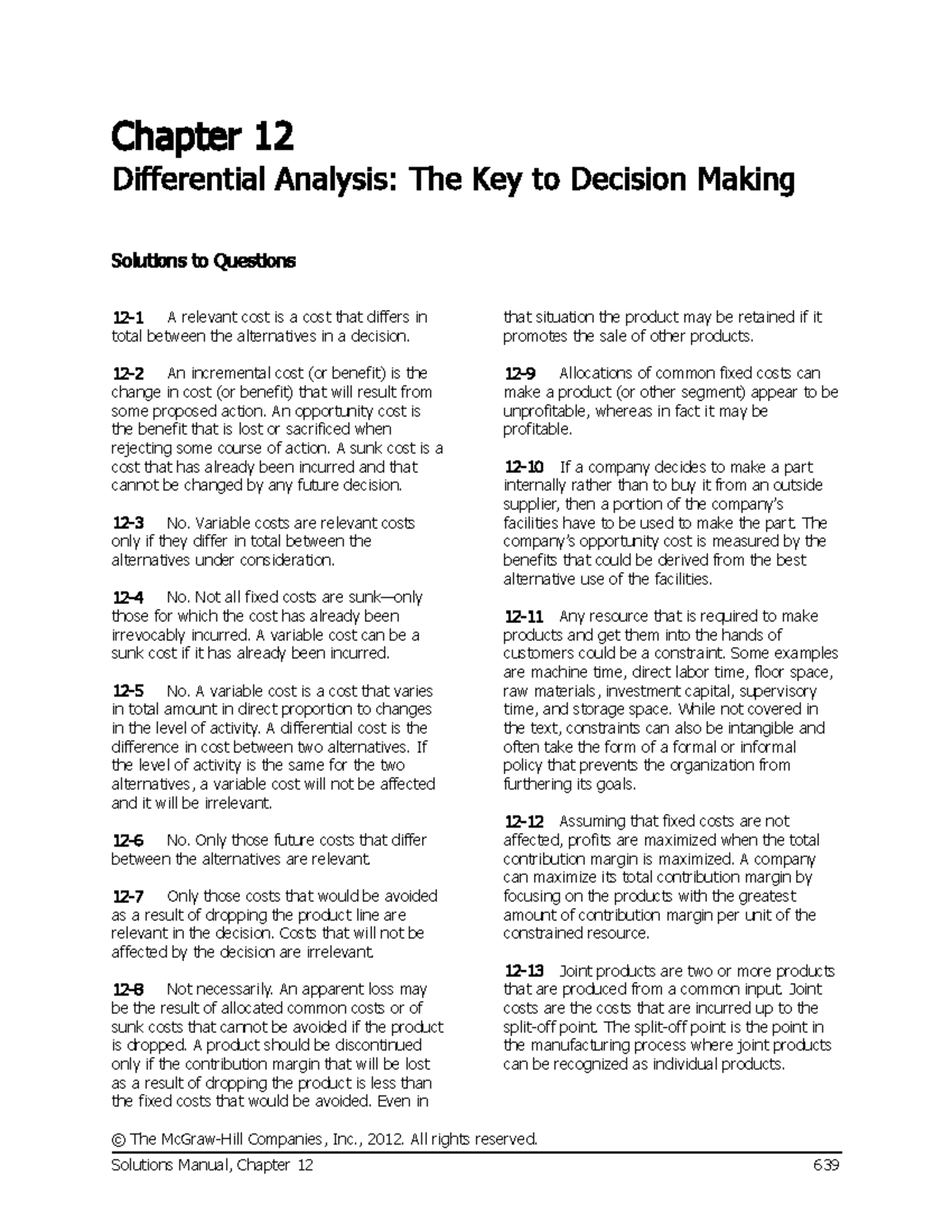 14e gnb ch12 sm - accounting - Chapter 12 Differential Analysis: The ...