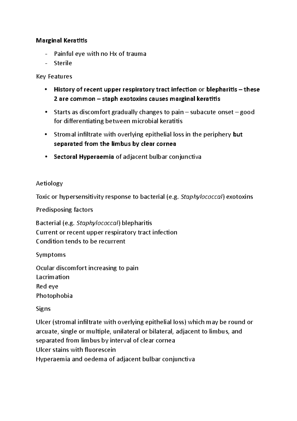 Marginal Keratitis - n;a - Marginal Keratitis Painful eye with no Hx of ...